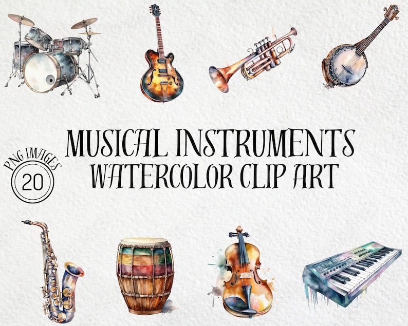 Watercolor Musical Instrument Clipart, Music PNG (digital Download) - Etsy