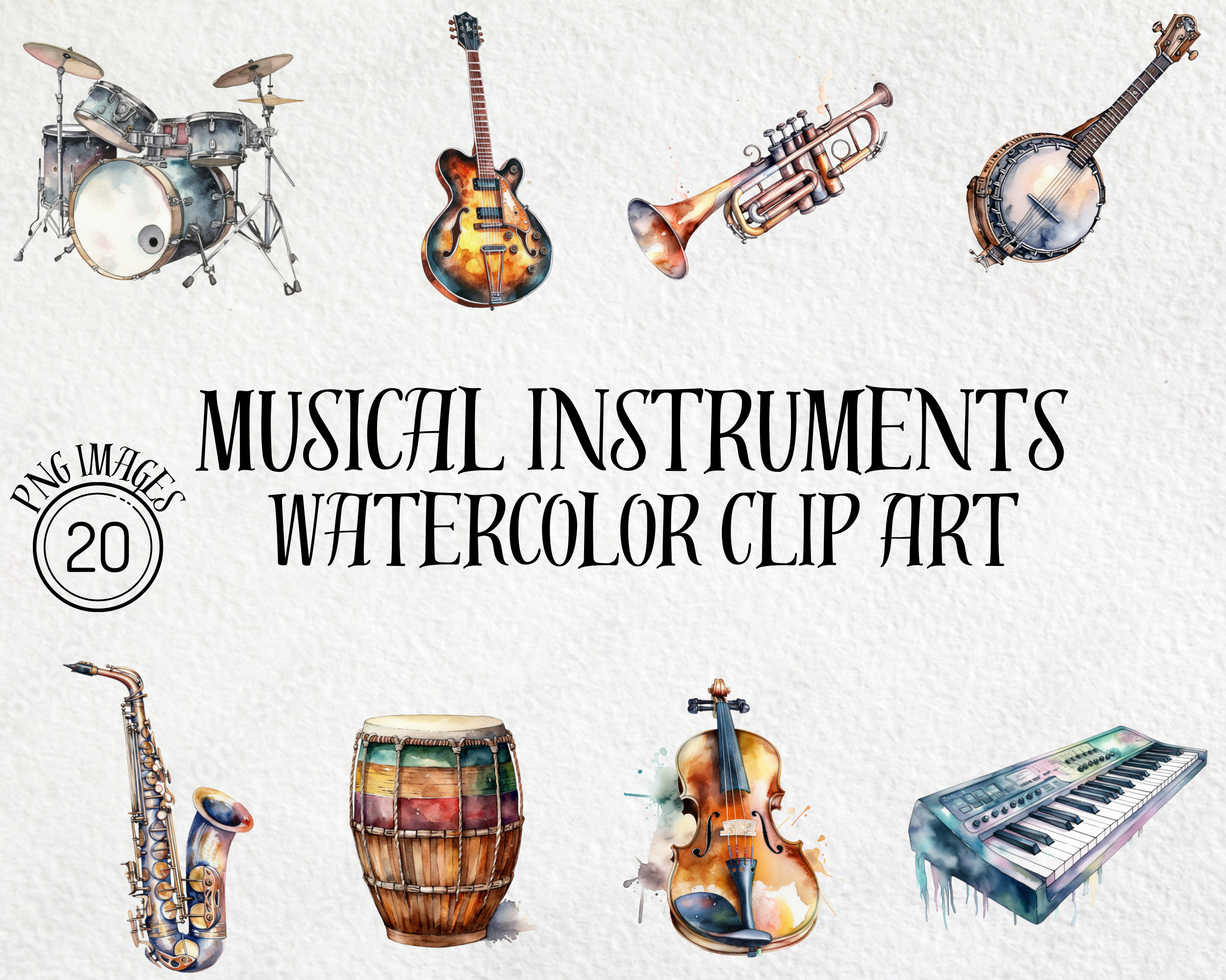 Watercolor Music Clipart, Music PNG, Musical Instruments Clipart, Clip ...