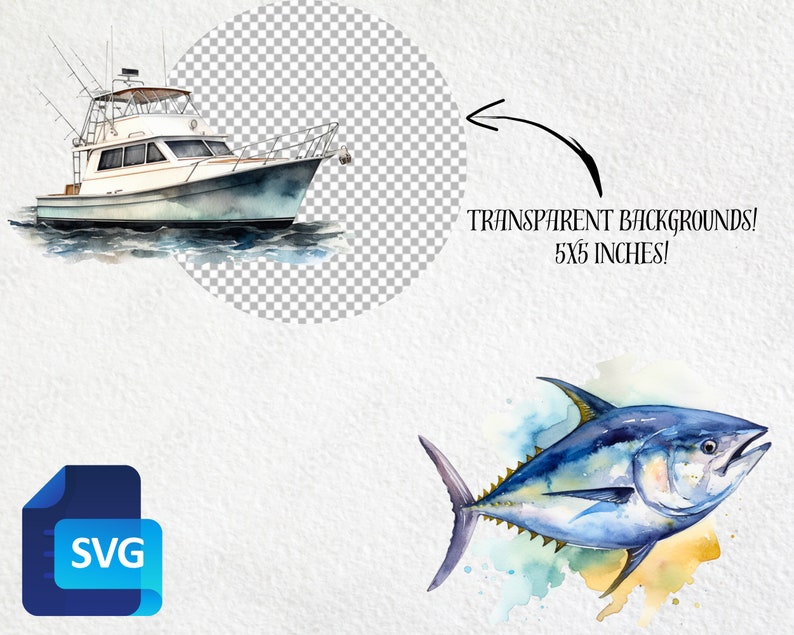 Deep Sea Fishing Clip Art, Watercolor Clipart, Fishing SVG, Deep Sea ...