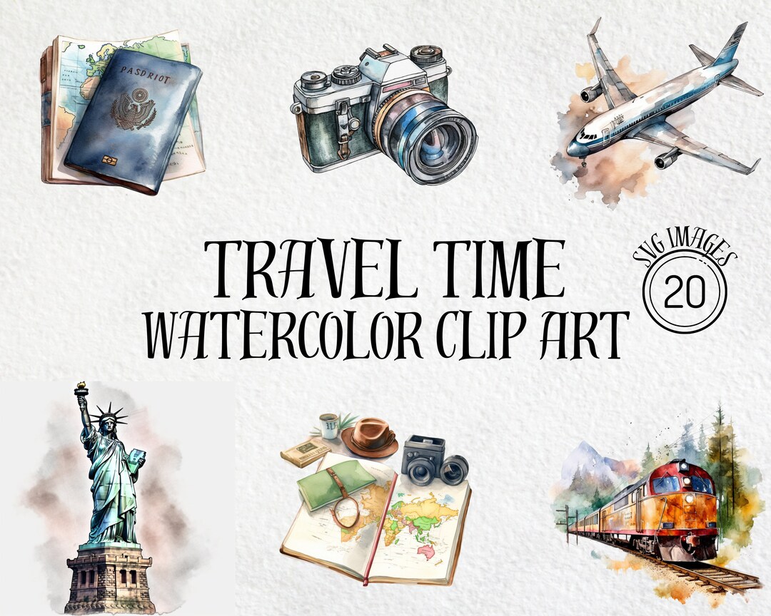 Watercolor Travel Clip Art Bundle, Vacation SVG, Travel Svg, Travel ...