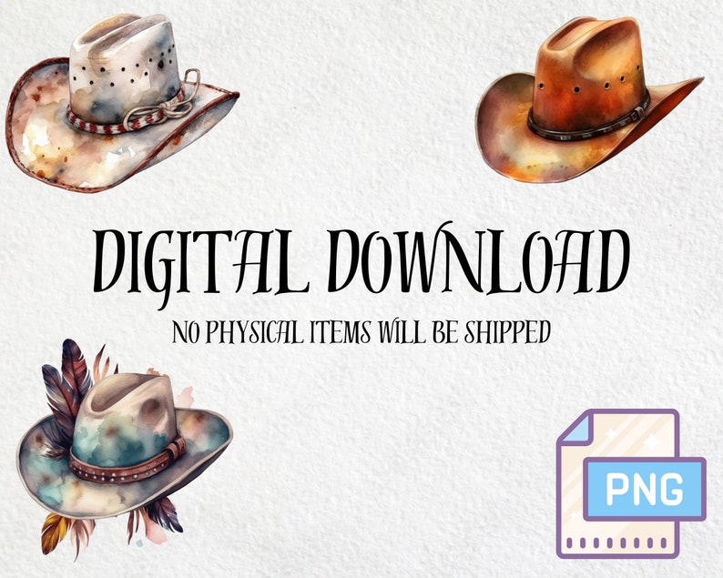 Watercolor Western Clipart, Cowboy Hat Clip Art, Western Clip Art, PNG ...
