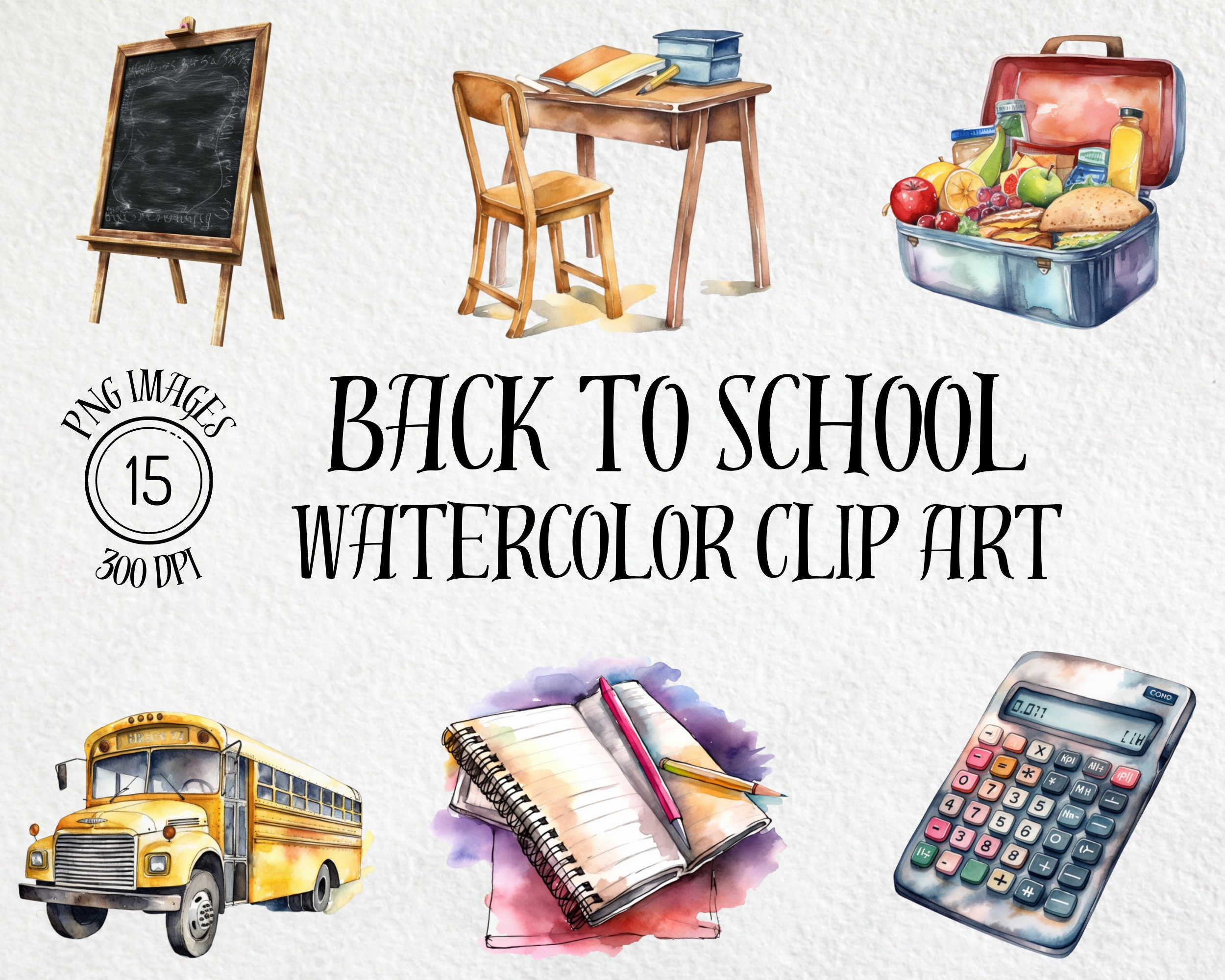 School Clip Art Bundle, Watercolor Clipart, Back to School PNG, Back to ...