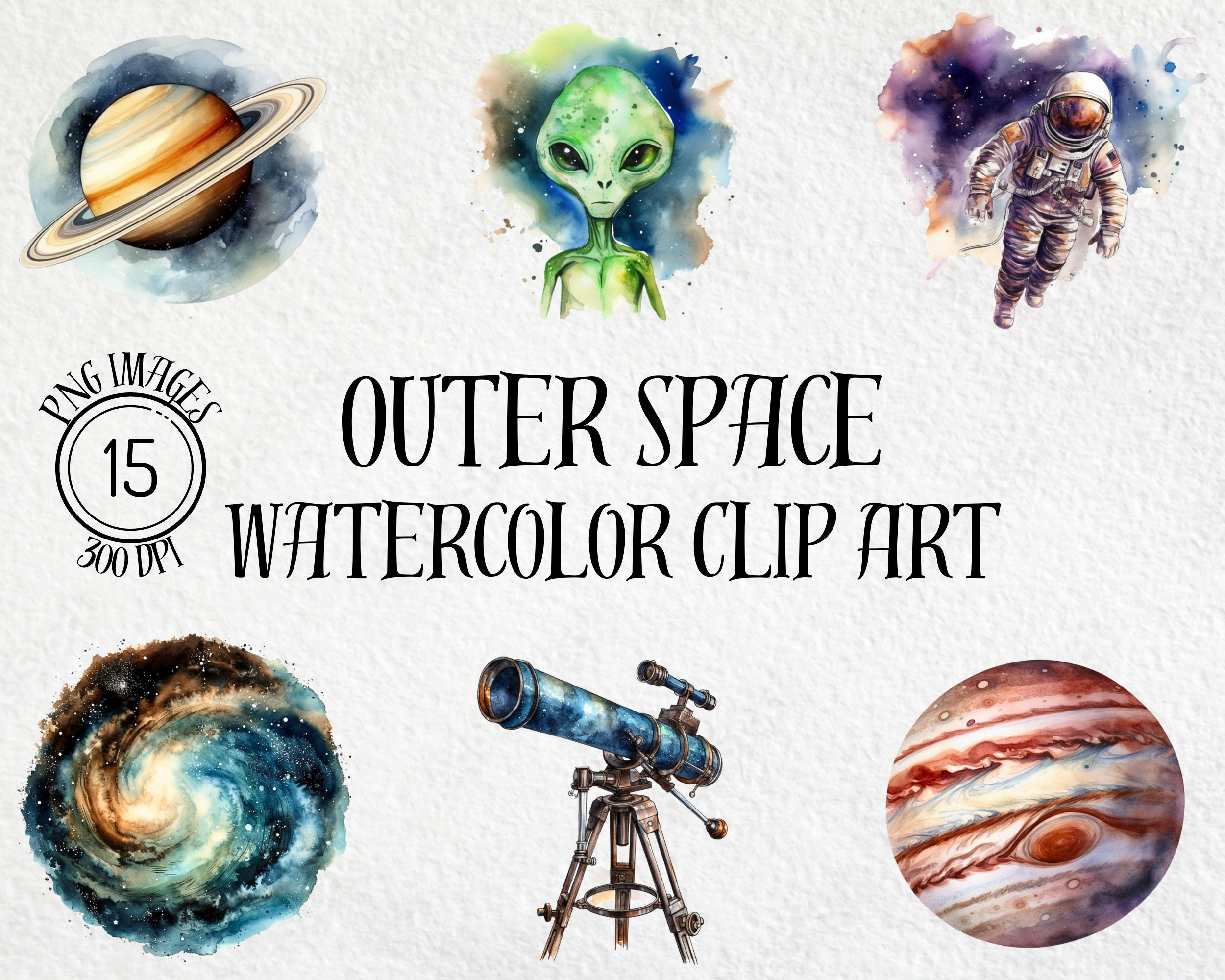 Outer Space Watercolor Clipart Bundle, Outer Space Clipart, Space PNG ...