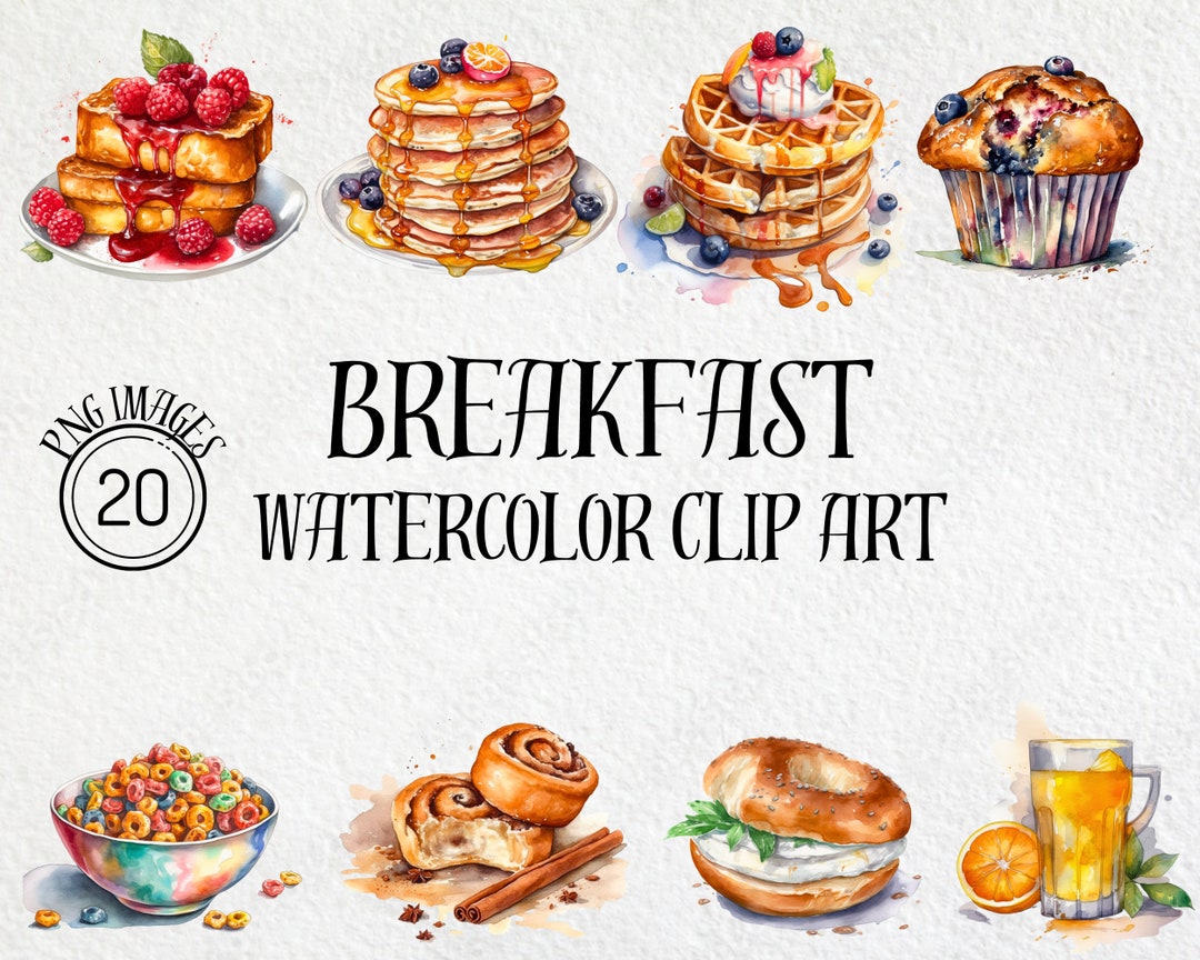 Watercolor Breakfast Clipart: Food Illustrations, PNG Images Digital ...