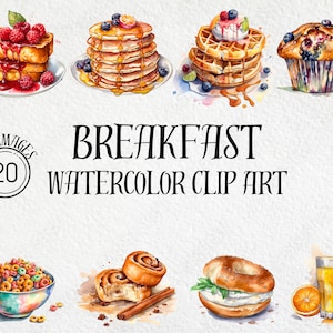 Watercolor Breakfast Clipart: Food Illustrations, PNG Images Digital ...