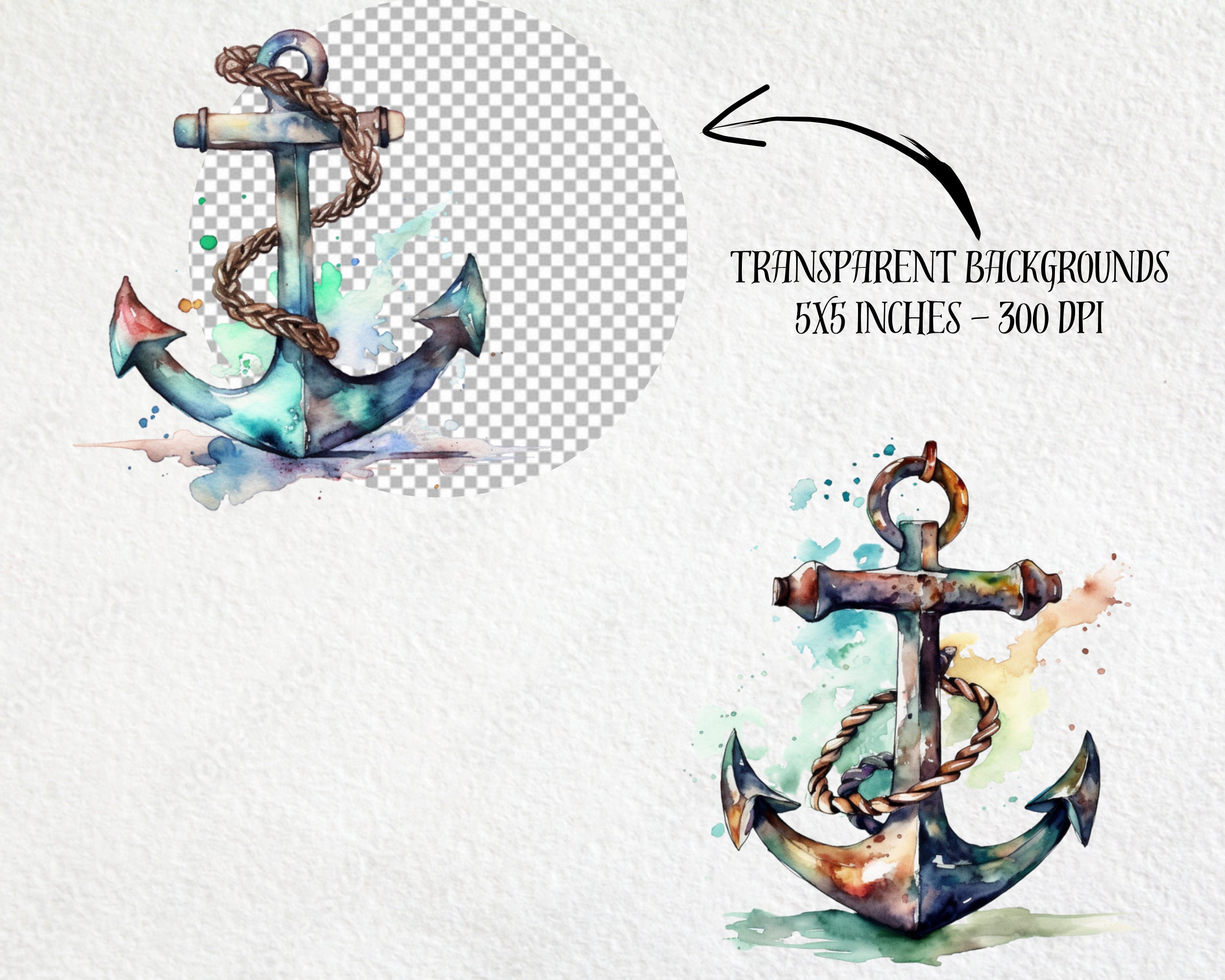 Watercolor Anchor Clipart Bundle, Anchor Clip Art, Nautical Clip Art ...