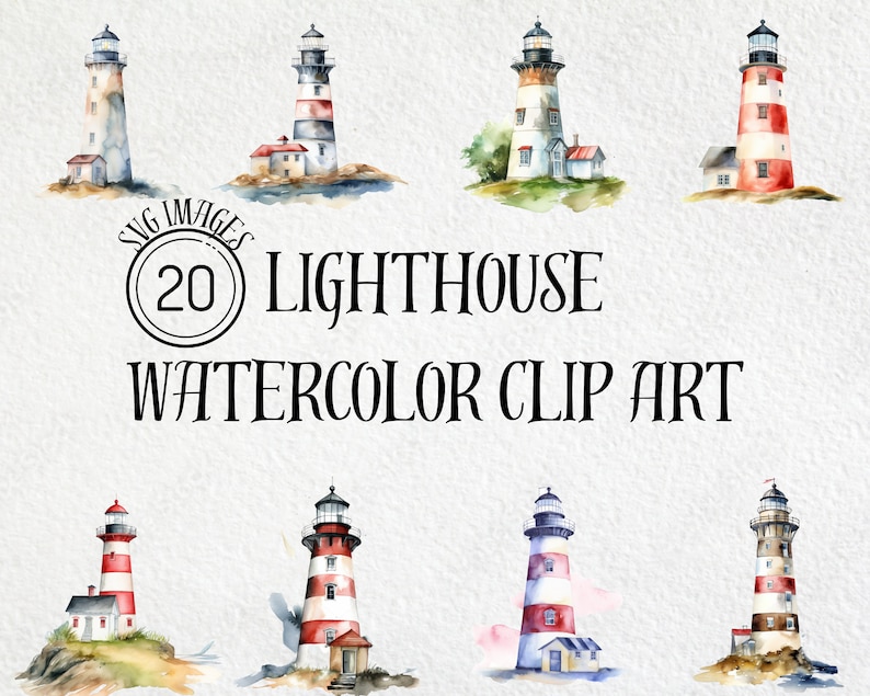 Watercolor Lighthouses Clip Art Bundle, Nautical SVG (digital Download ...