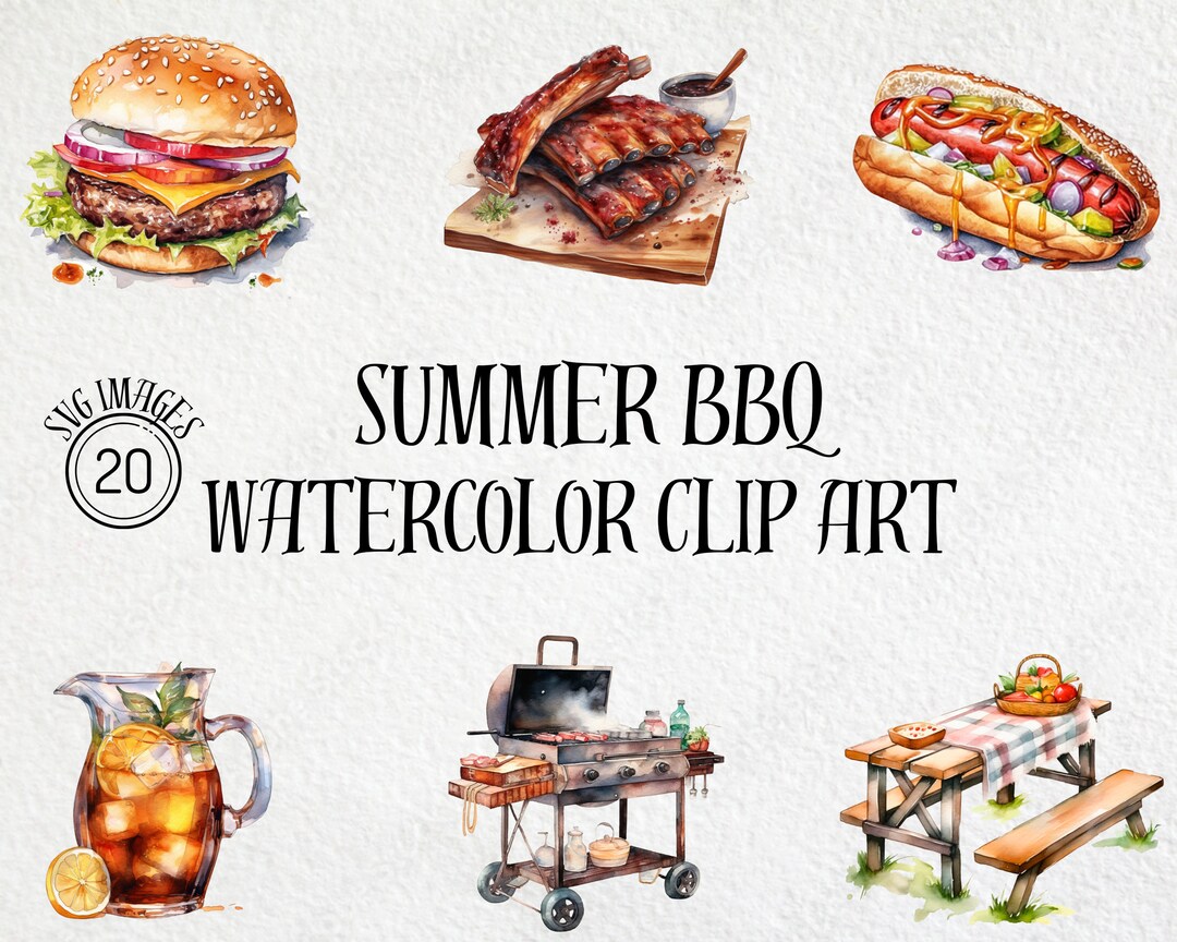 Summer Watercolor Clip Art Bundle, BBQ Svg, Summer Clip Art, Barbecue ...