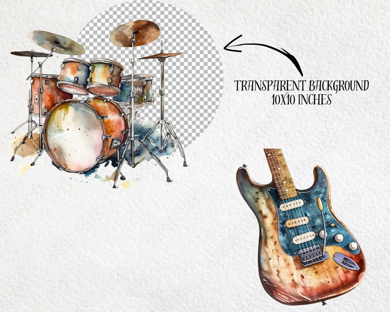 Watercolor Musical Instrument Clipart, Music PNG (digital Download) - Etsy