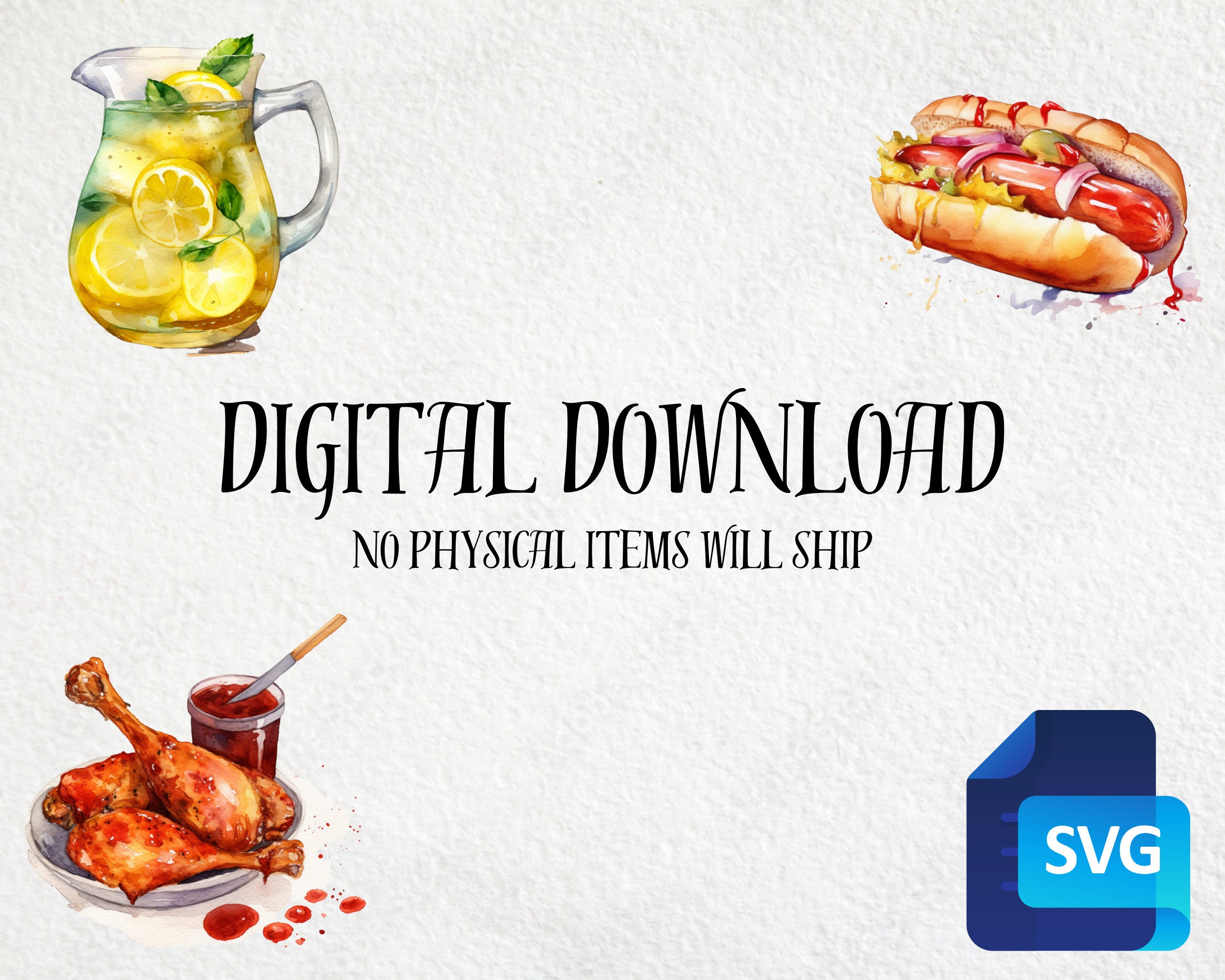 Summer Watercolor Clip Art Bundle, BBQ Svg, Summer Clip Art, Barbecue ...