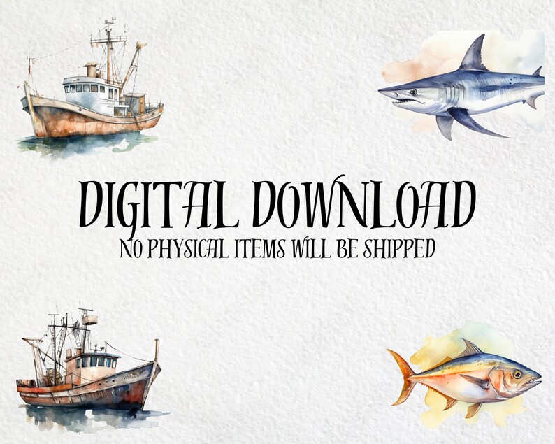 Deep Sea Fishing Clip Art, Watercolor Clipart, Fishing SVG, Deep Sea ...