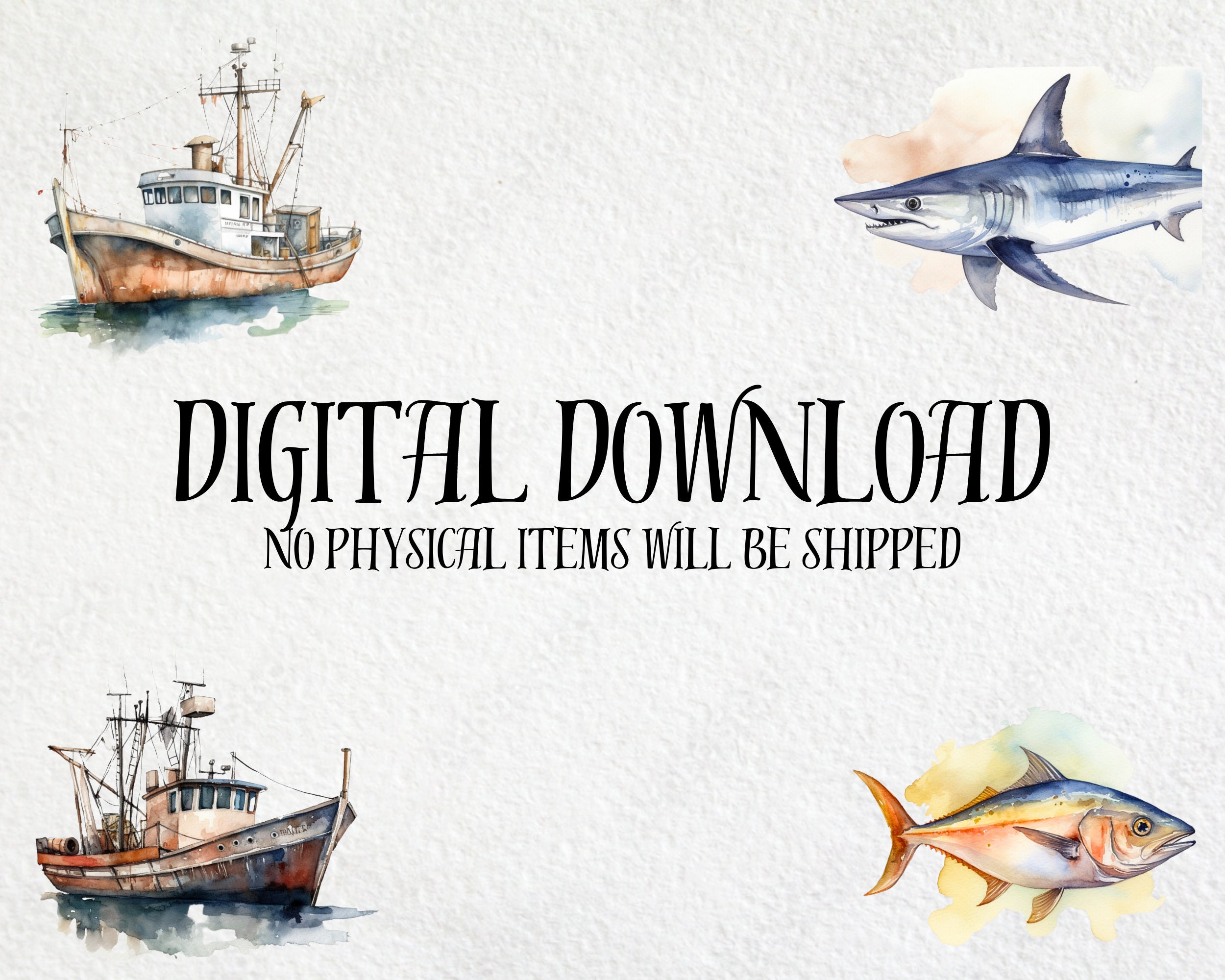 Deep Sea Fishing Clip Art, Watercolor Clipart, Fishing SVG, Deep Sea ...