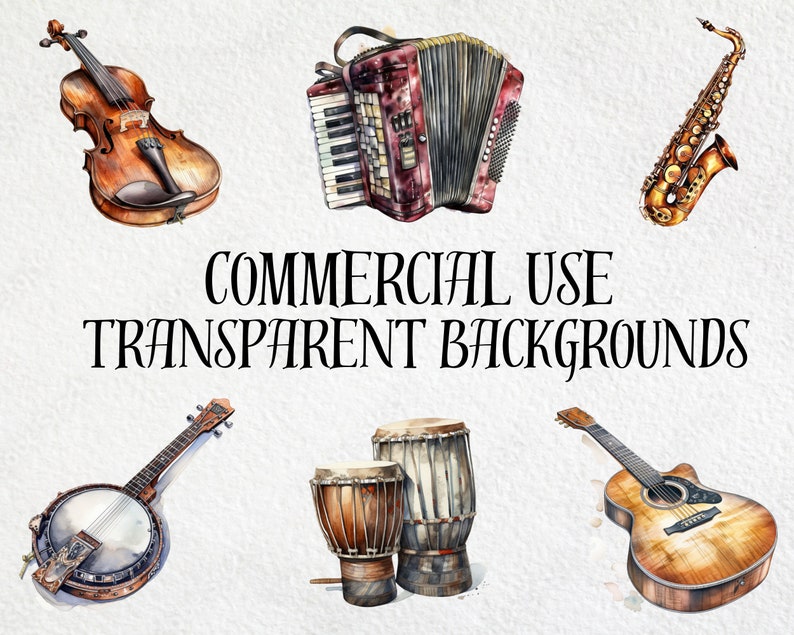 Watercolor Musical Instrument Clipart, Music PNG (digital Download) - Etsy