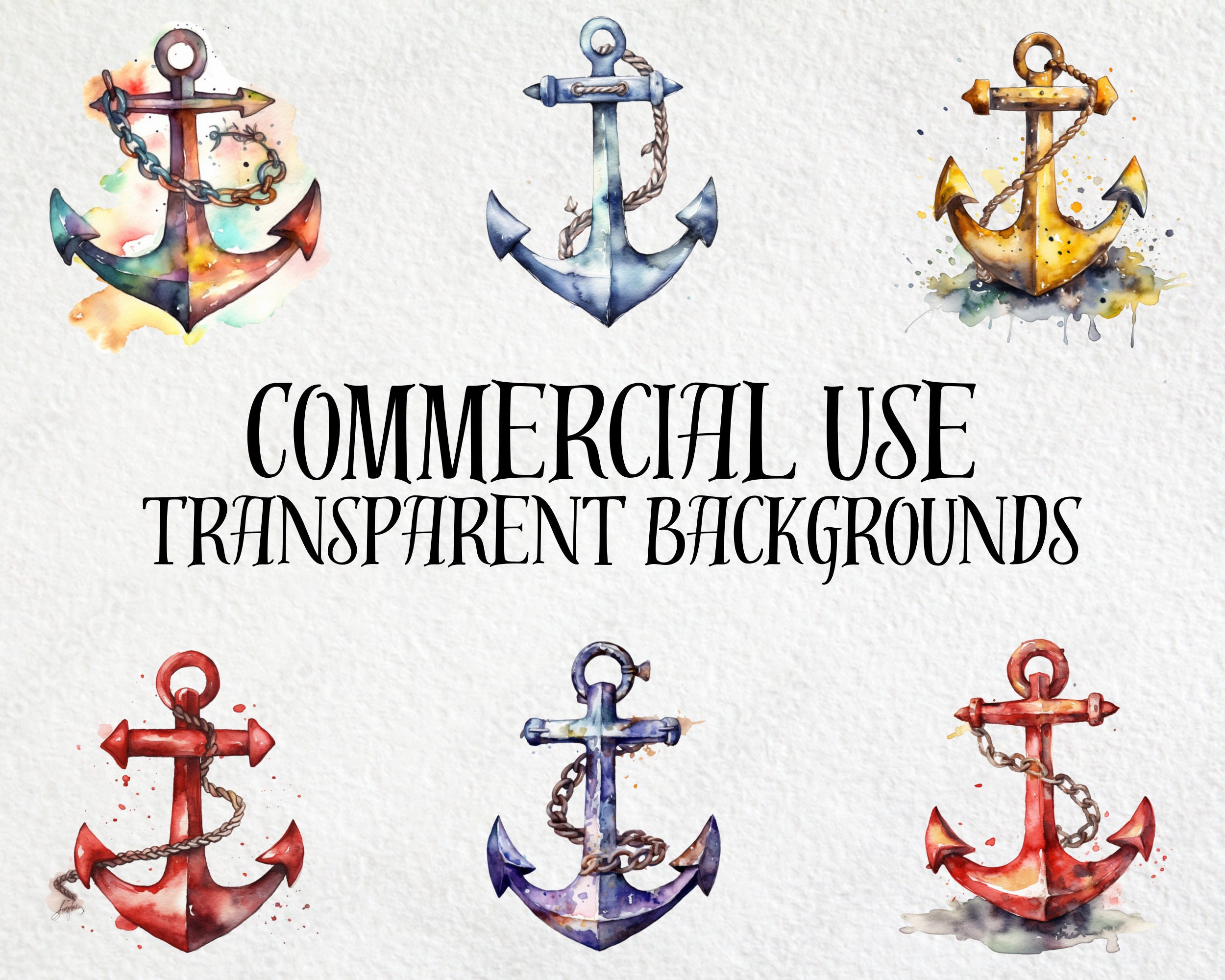 Watercolor Anchor Clipart Bundle, Anchor Clip Art, Nautical Clip Art ...