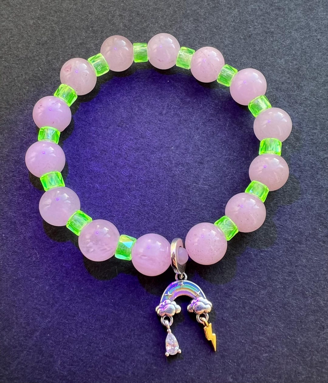 Rose Quartz & Uranium Vaseline Glass Beaded Bracelet With 925 Silver ...