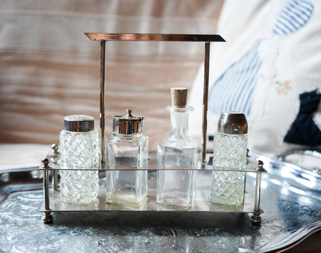 Vintage Salt and Pepper Art Deco Full Set for Sauces, Clear Thick Glass ...