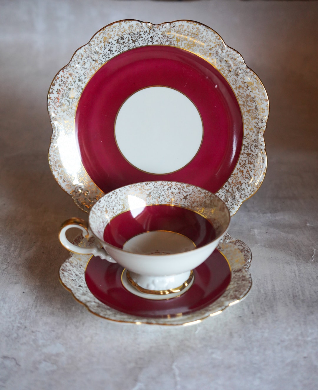 Truly Antique Johann Seltmann Vohenstrauss Bavaria Porcelain Tea Trio / Vintage Design Tea Set ...