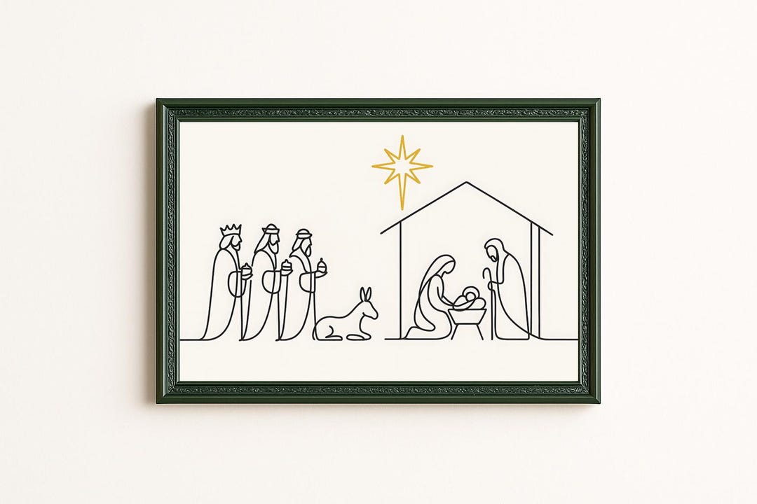 Minimalist Nativity Scene Line Art Print – Christmas Manger (digital ...