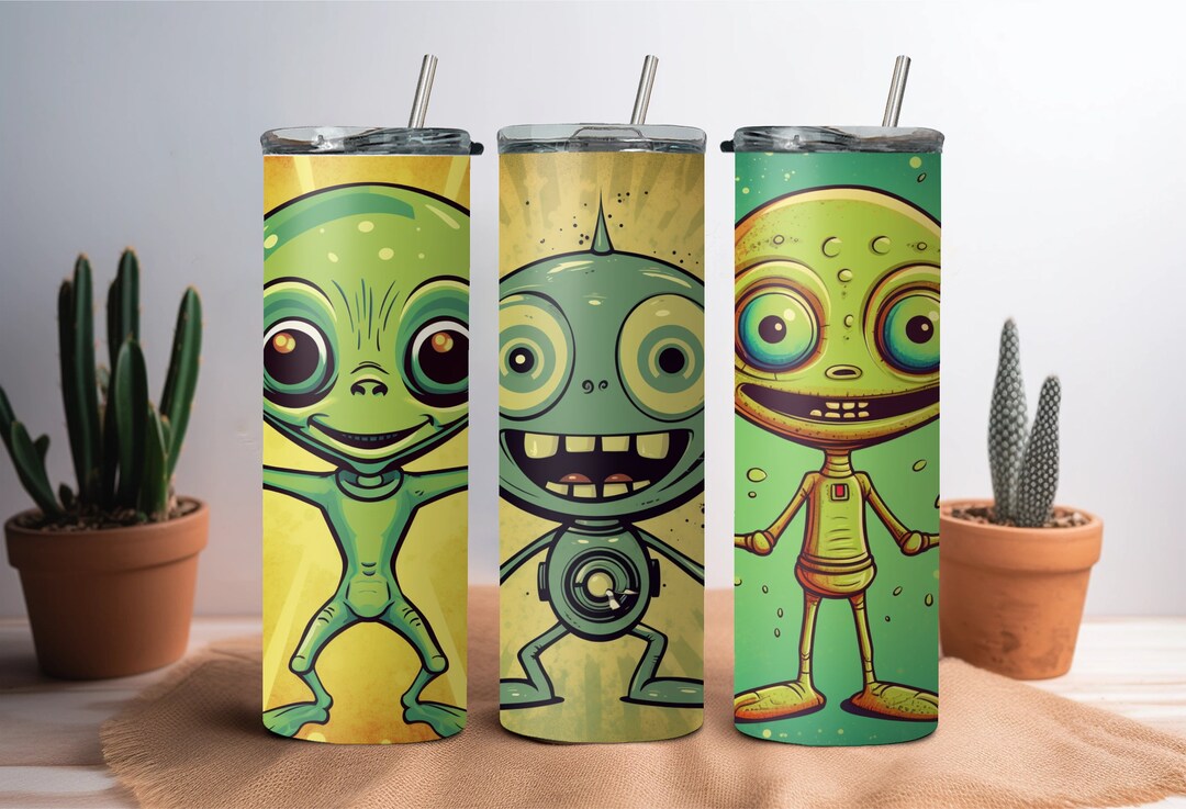 12 Little Green Aliens 20 Oz Skinny Tumbler Sublimation Design, Bundle ...