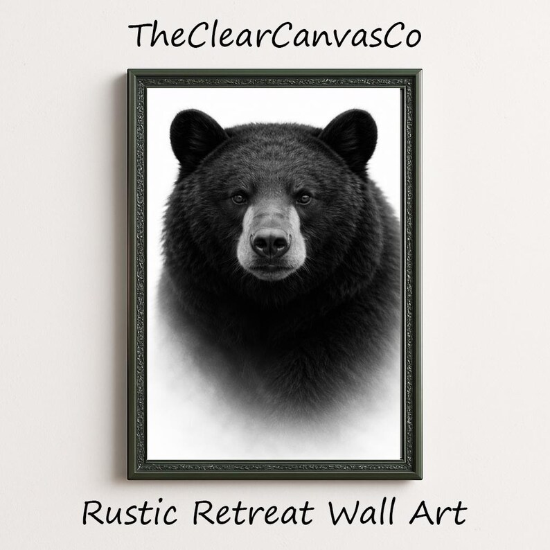 Black Bear Wall Art Print, Monochrome Wildlife Portrait, Minimalist ...