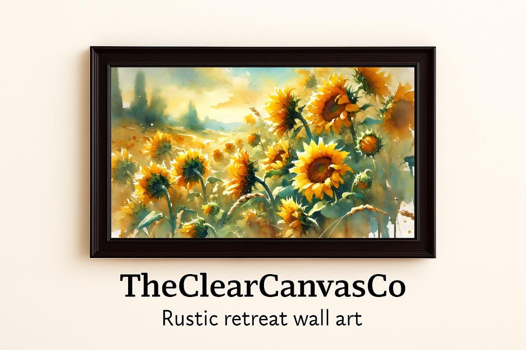 Sunflower Field Watercolor Print: Cottagecore Floral Landscape (digital ...
