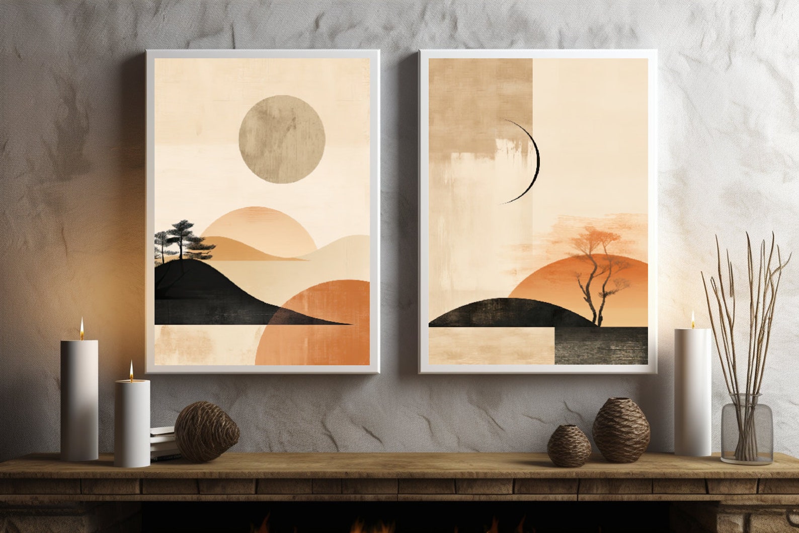 Japandi Wall Art Japanese Abstract Painting | Set of 2 Digital Download ...