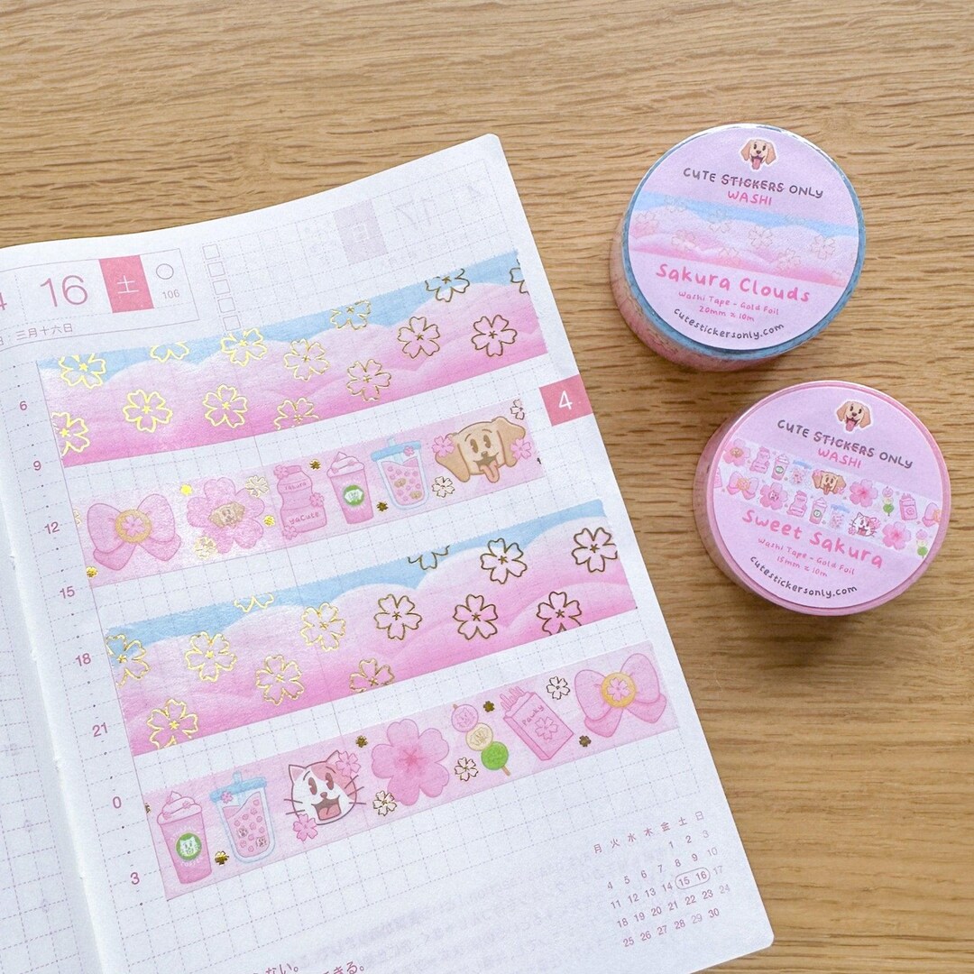 Sakura Washi Tapes (set of 20mm + 15mm) With Gold Foil - Etsy