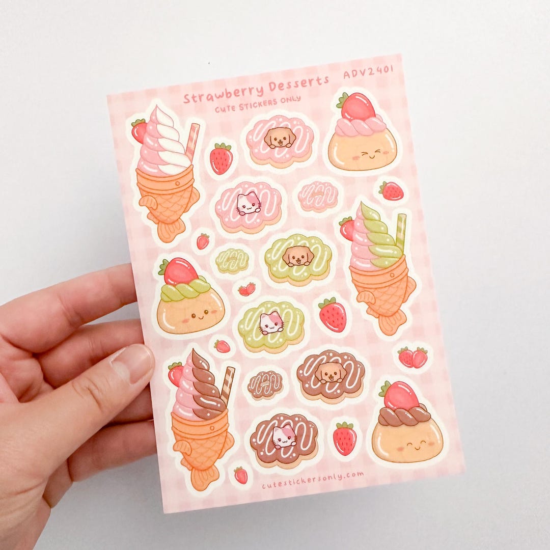 Strawberry Desserts Sticker Sheet | Strawberry Matcha Sticker Sheet ...