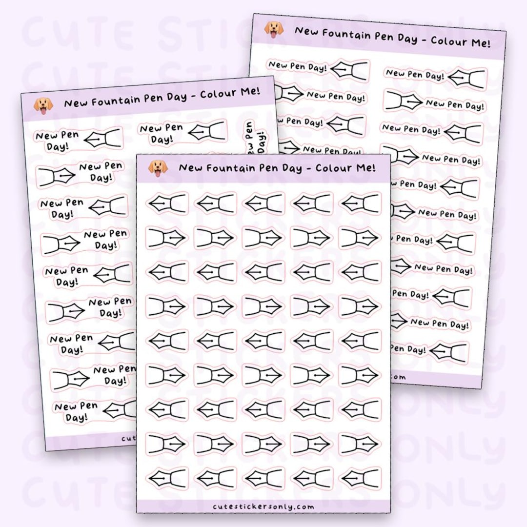 New Fountain Pen Day - Colour Your Own Sticker Sheets: NPD, Nibs - Etsy