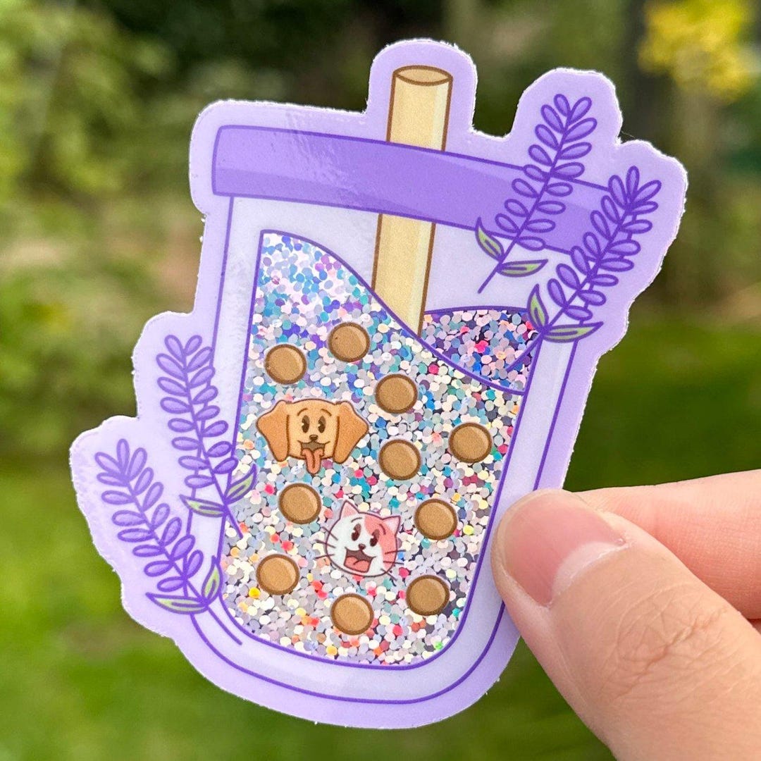 Lavender Bubble Tea Glitter Sticker | Lavender Boba Glitter Sticker ...