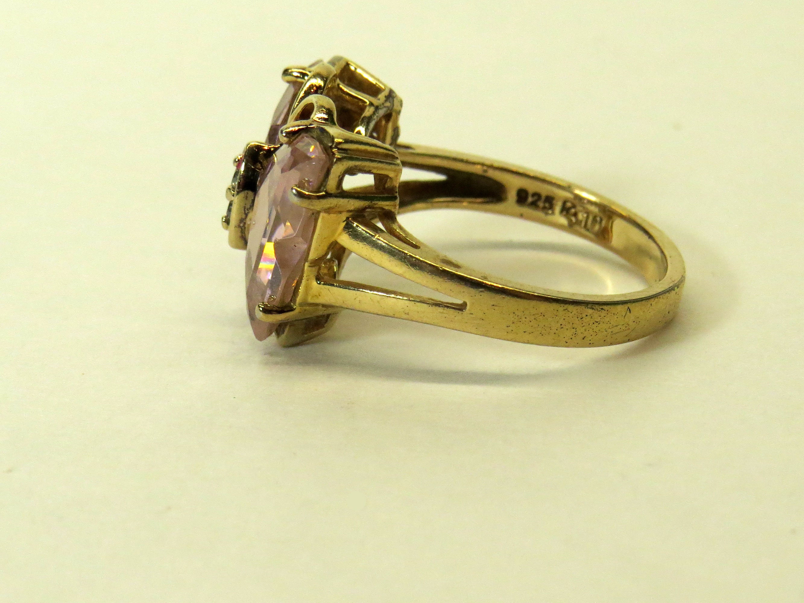Vintage Ross Simons 925 Gold-tone Pink Moon Cut Cz/simulated Pink ...