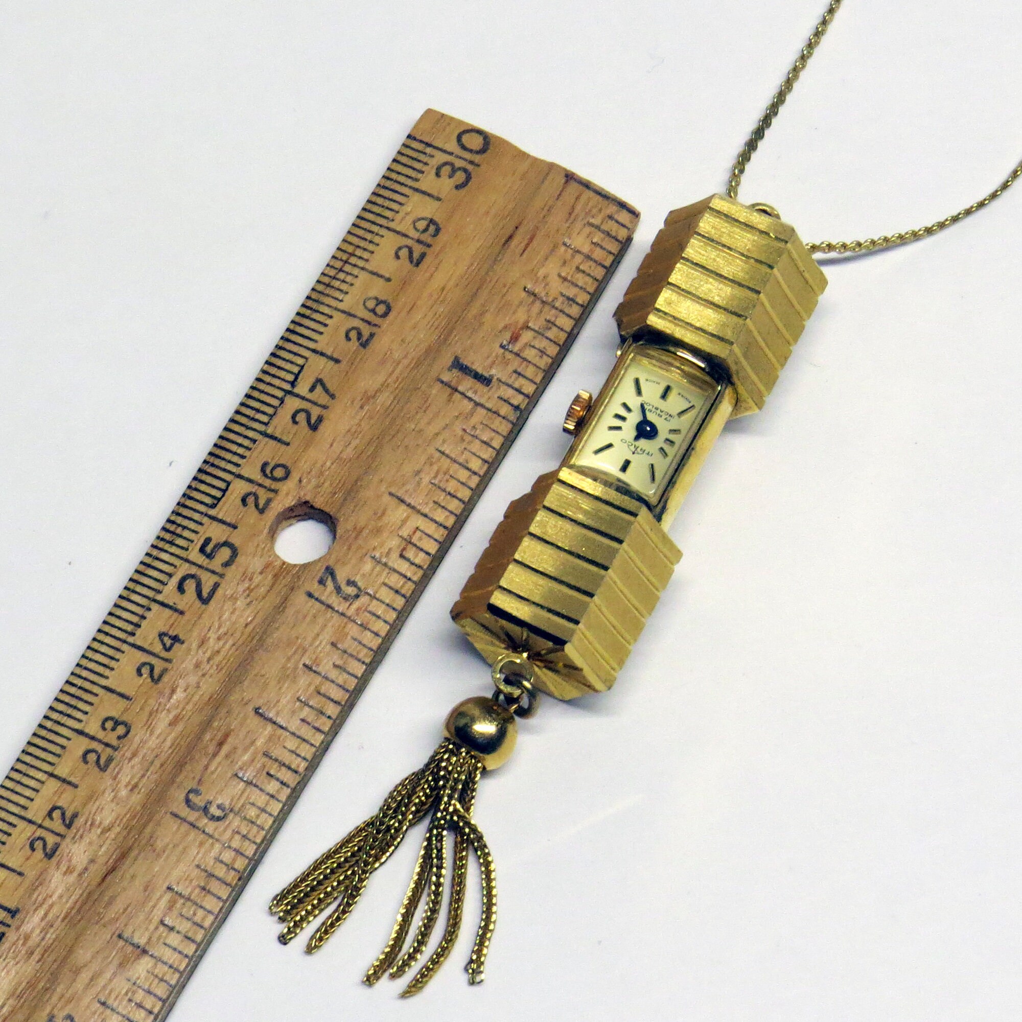 Vintage 1970s Peekaboo ITRACO Incabloc Gold Plated Pendant Watch Swiss ...