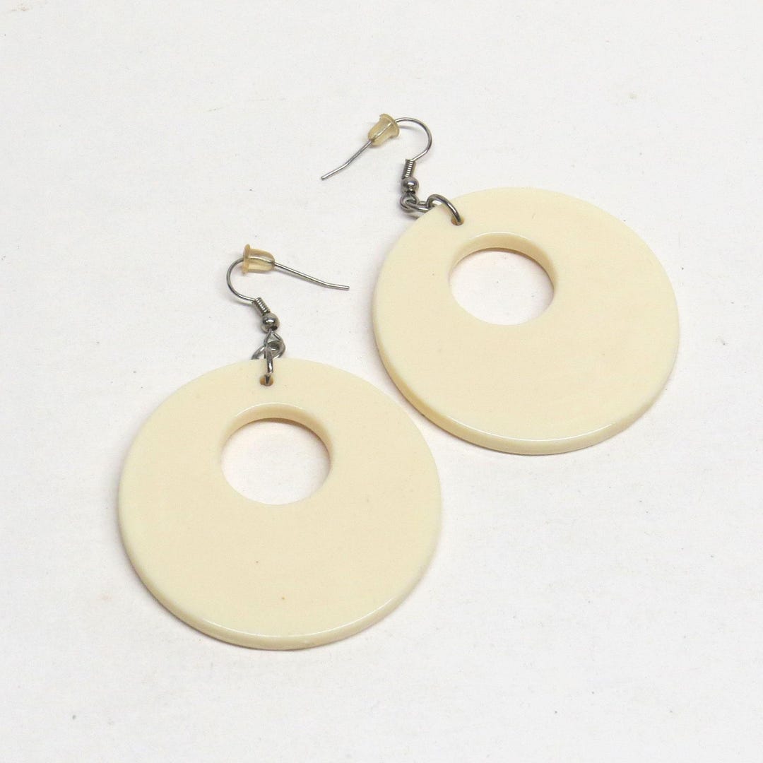 1960s Groovy Hoop Earrings Ivory-tone Dangles With Fish Hook Bo-ho ...