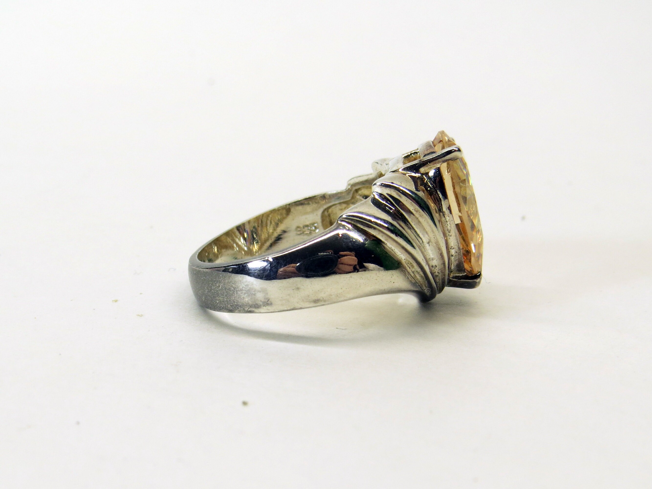 Art Deco Ring 925 Sterling Silver With Pear Cut Citrine Glass Size 10 1 ...