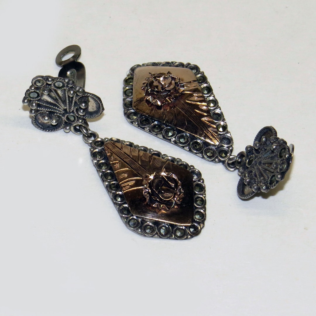 1940s German Earrings Rose Gold and 800 Silver Victorian Rose ...