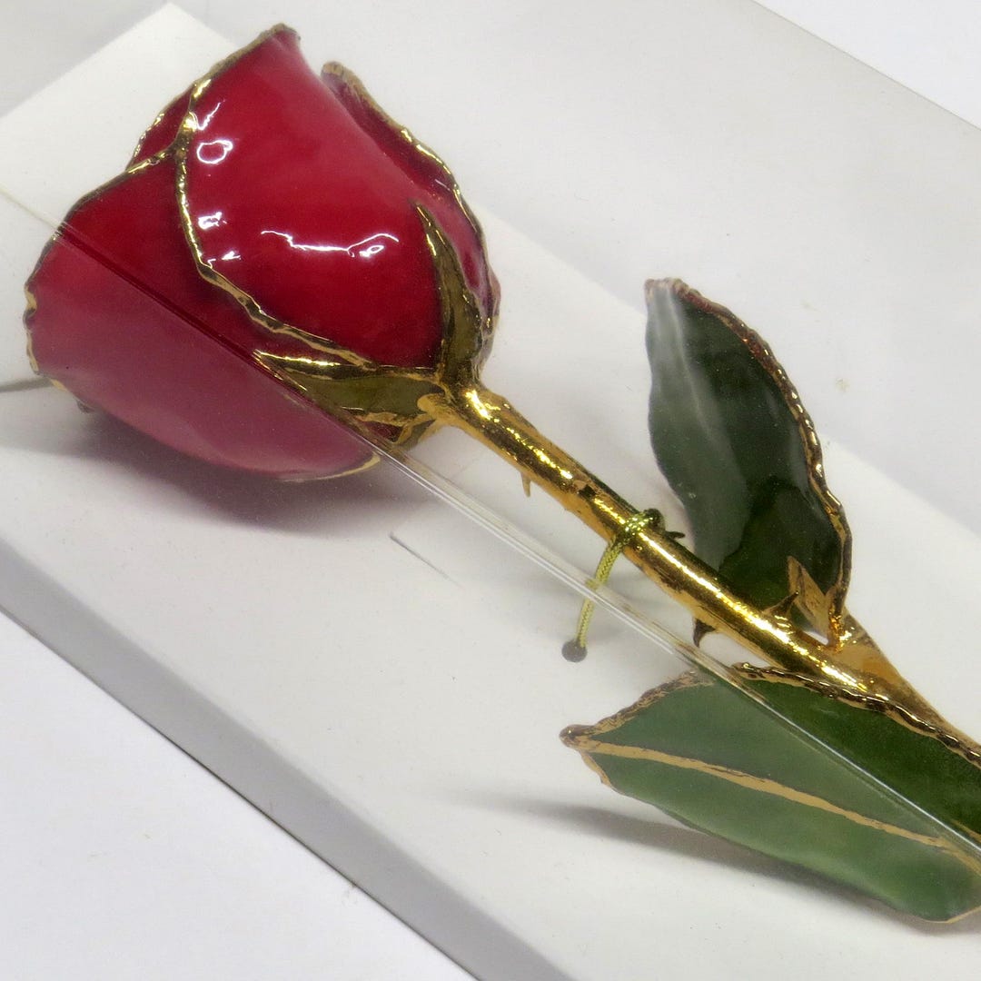 24K Yellow Gold Preserved Real Red Rose Eternal 11 Flower Romantic Gift ...