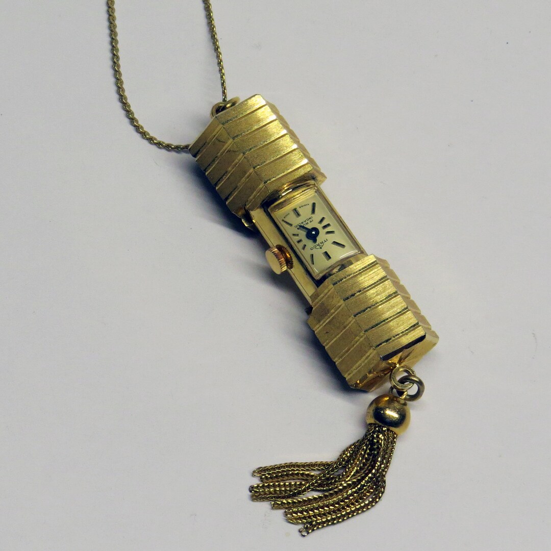 Vintage 1970s Peekaboo ITRACO Incabloc Gold Plated Pendant Watch Swiss ...