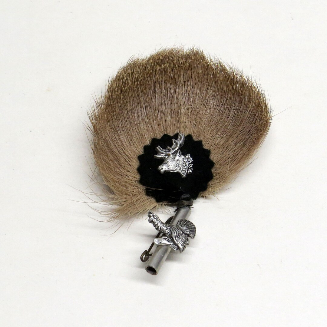 1950’s German Bavarian Hat Pin Deer Tail Fur Pewter Stag and Pheasant ...