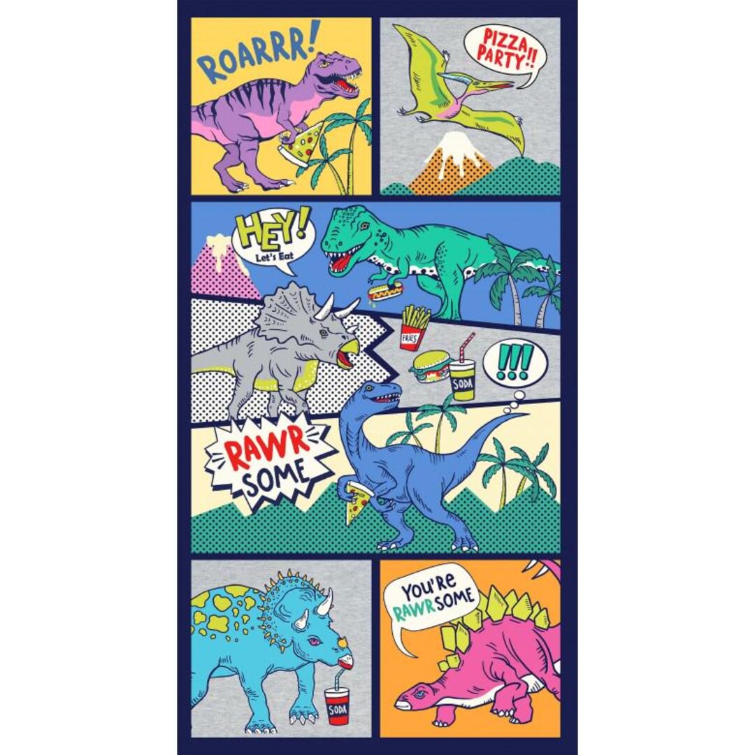 Snack Time Dino - 24" Panel - Continuous Panels Available. - Etsy