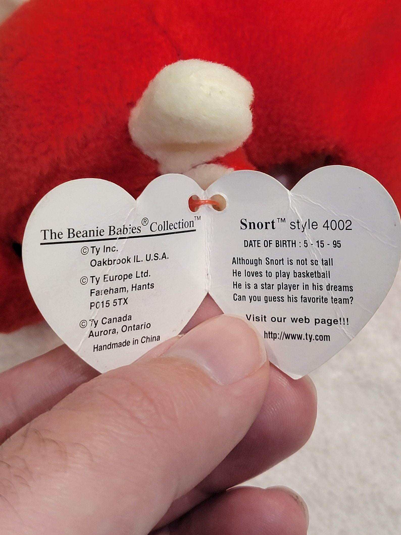 Ty Beanie Baby Snort the Bull Plush Toy rare 4002 Date of Birth 5/15 ...