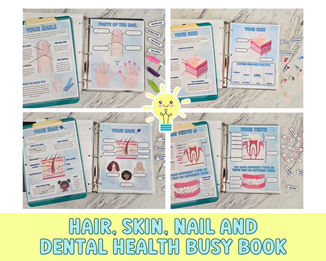Dental Health Busy Book Hair, Skin, Nail Anatomy Health for Kids ...