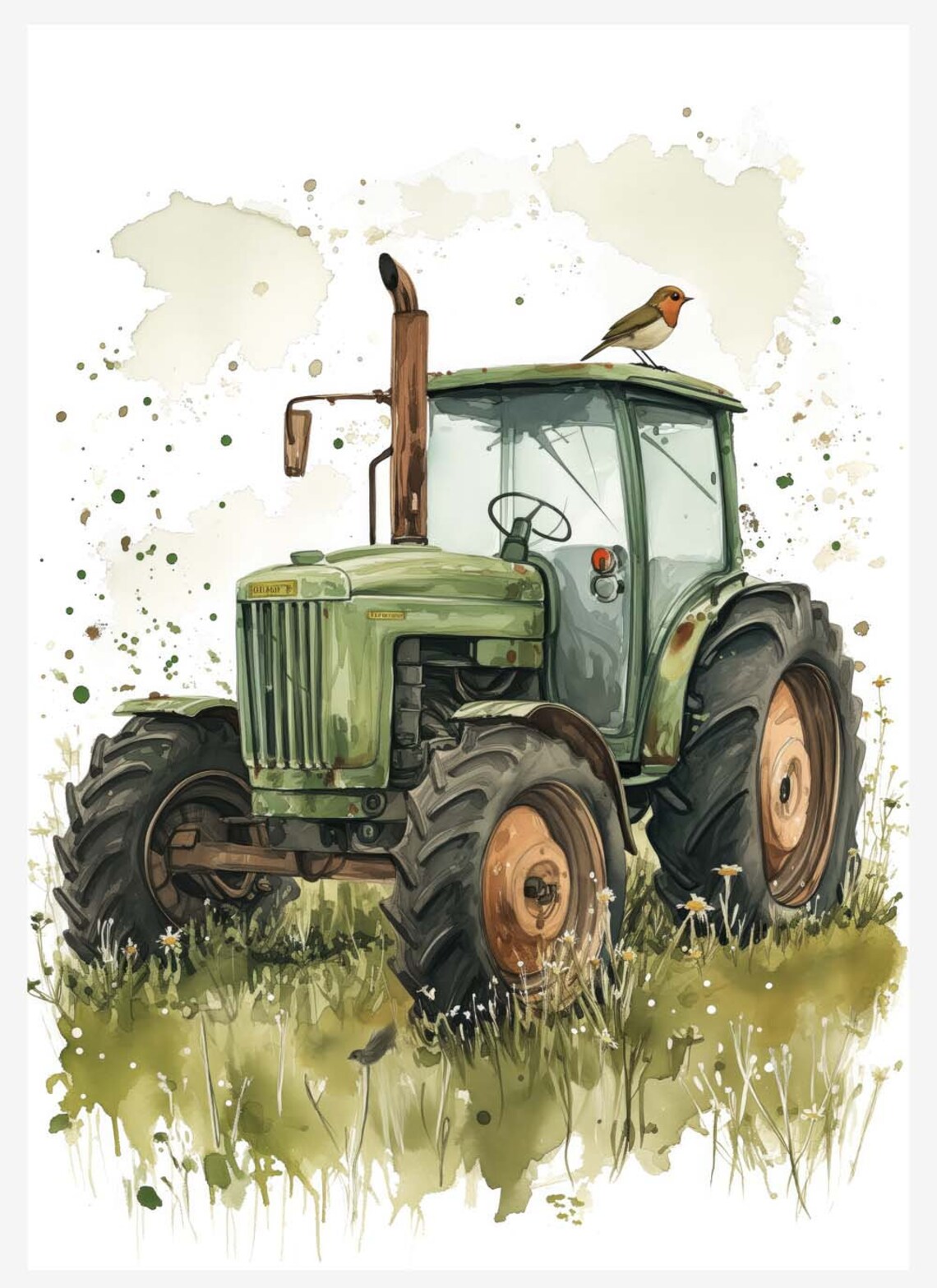Vintage Green Tractor Birthday Card | Watercolor Farm Art - Etsy