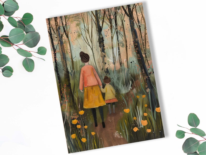Woodland Mother & Daughter Card | Illustrated Greeting Card - Etsy