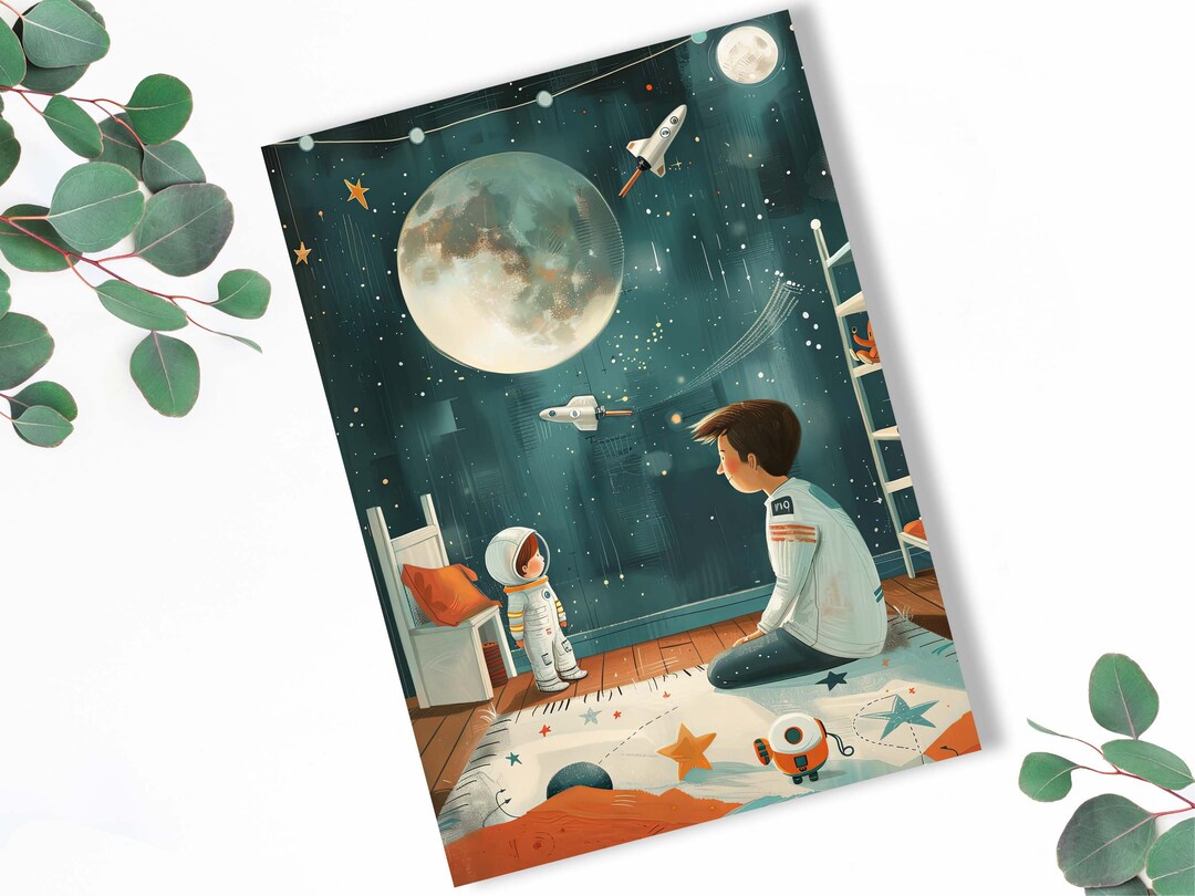 Card for Dad, Dad and Daughter Astronaut Adventure, Space Greeting Card ...