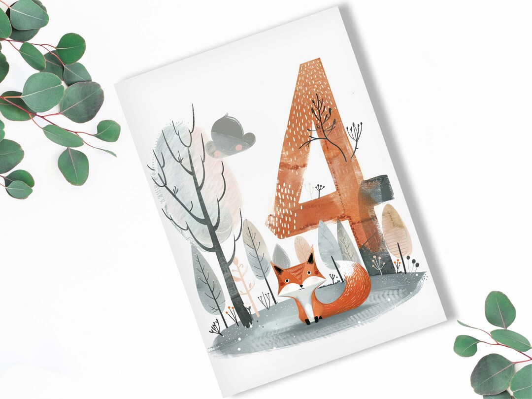 4th Birthday Card With Fox, Woodland, Number 4 With Cute Fox, Children ...