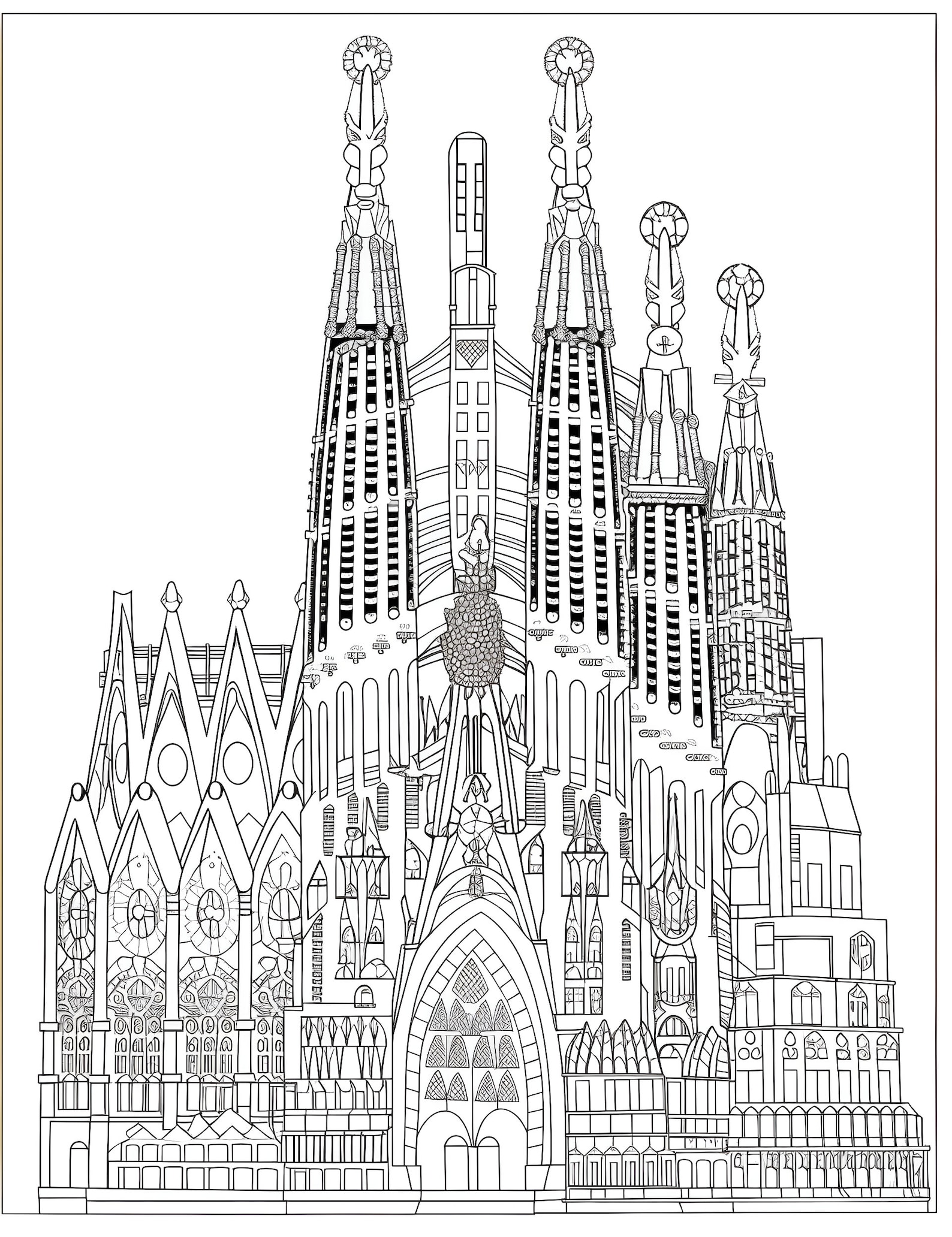 Sagrada Familia, Barcelona, Spain, Architecture Drawing, Coloring Sheet ...