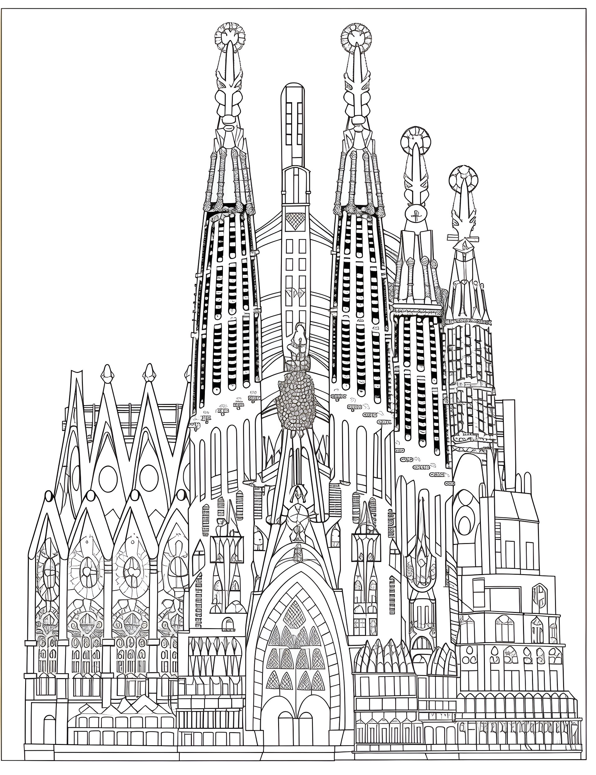 Sagrada Familia, Barcelona, Spain, Architecture Drawing, Coloring Sheet ...