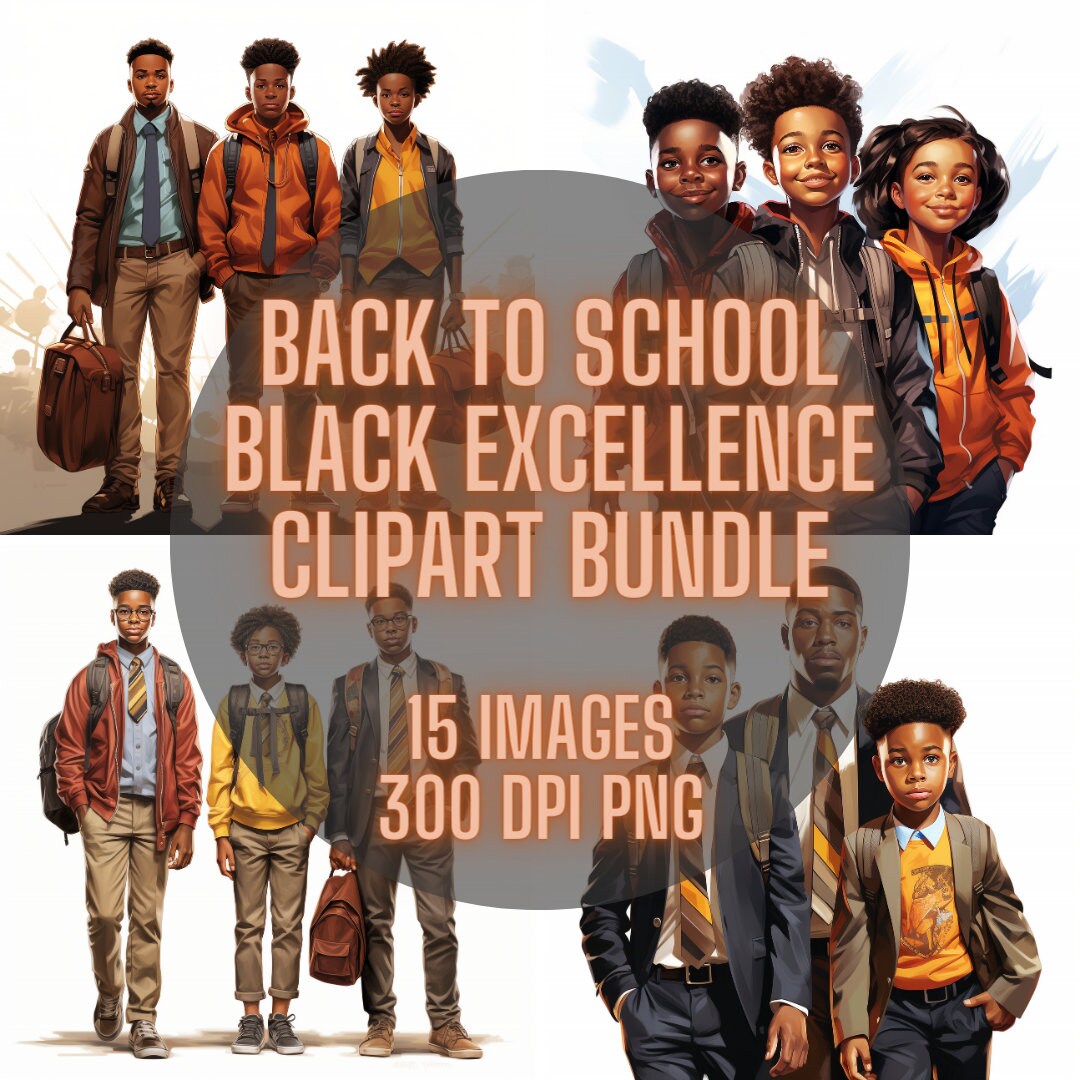 Back to School Clipart Bundle, Group of Uniform School Children, Black ...