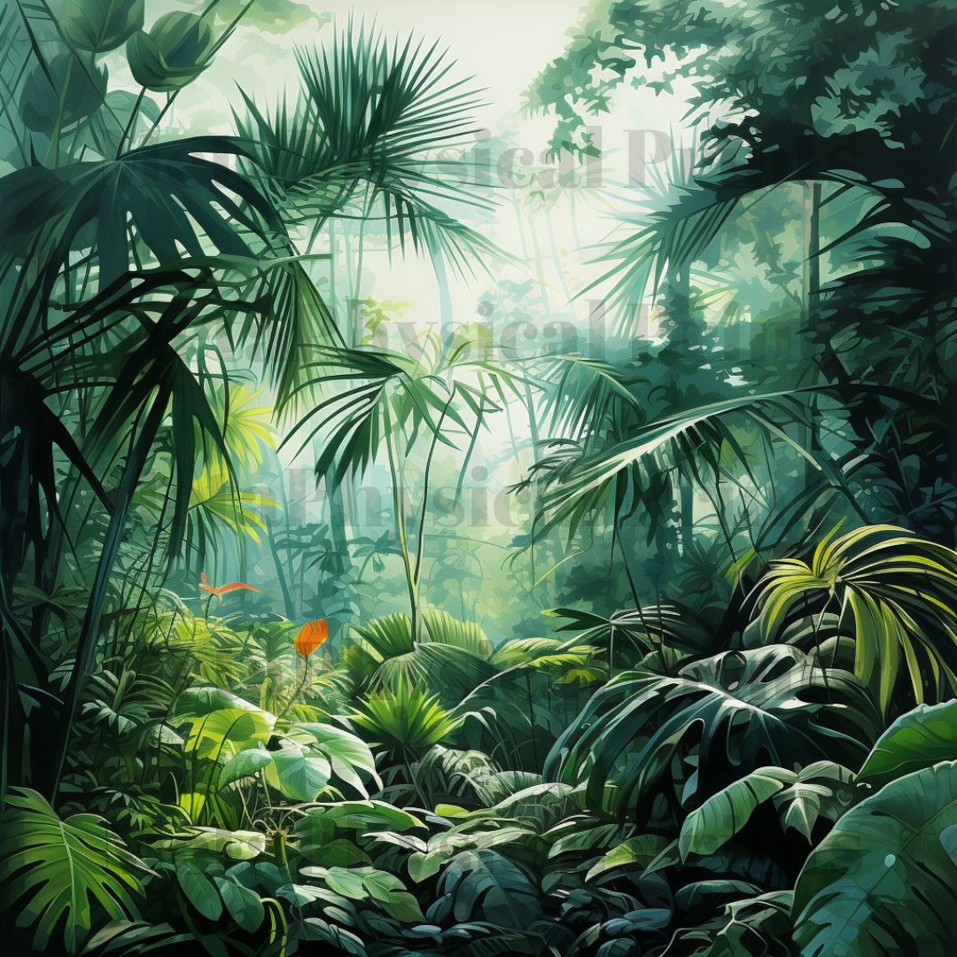 Tropical Rain Forest Digital Backdrop, Green Lush Jungle Watercolor ...