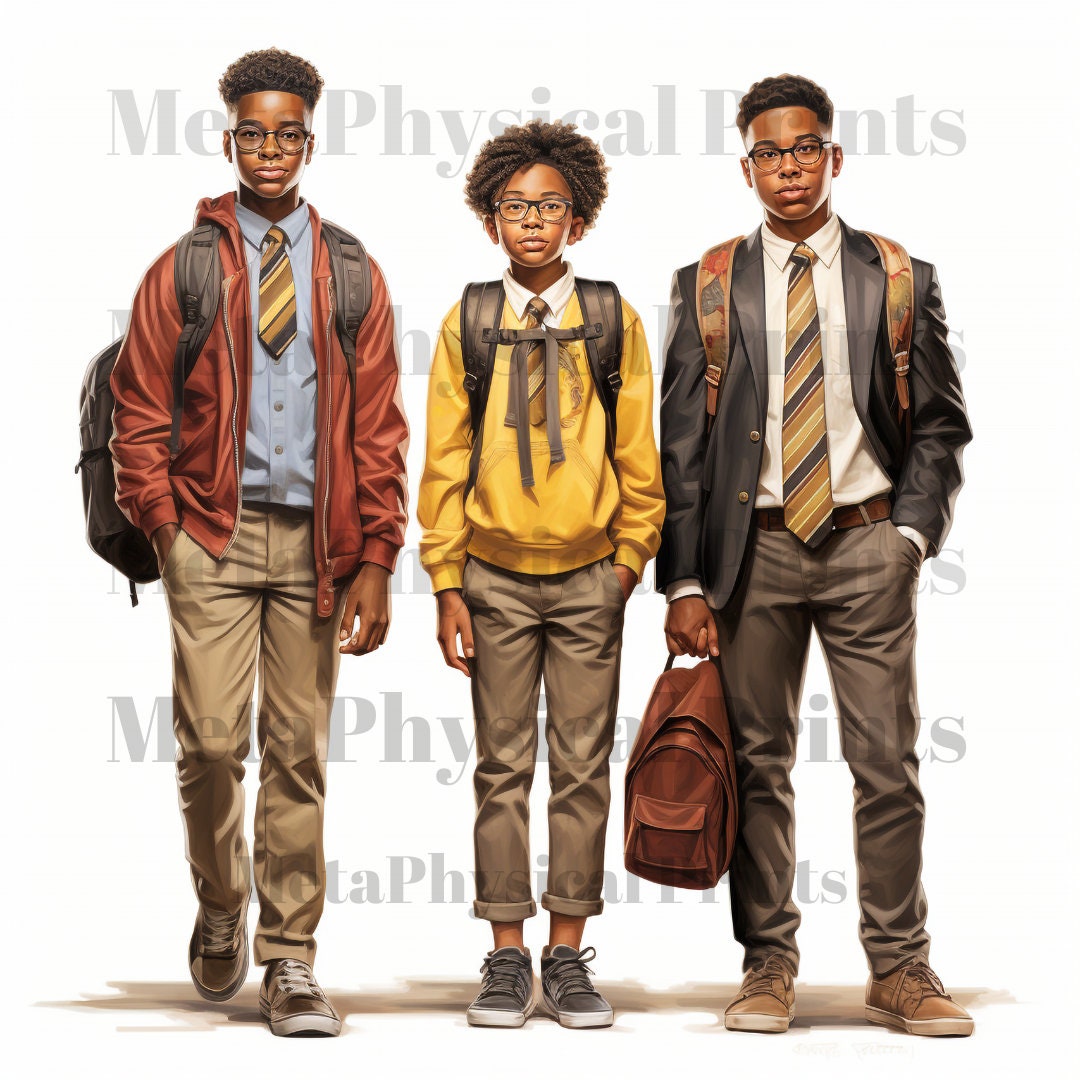 Back to School Clipart Bundle, Group of Uniform School Children, Black ...